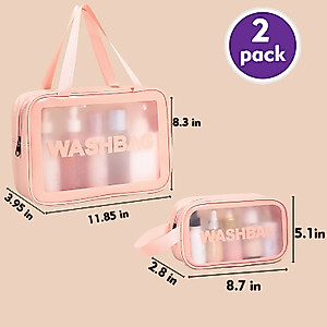 Cosmetic bag 2 pack small and large makeup bag,Travel Bags for Toiletries Transparent Makeup Bags with Zipper and Handle,pink