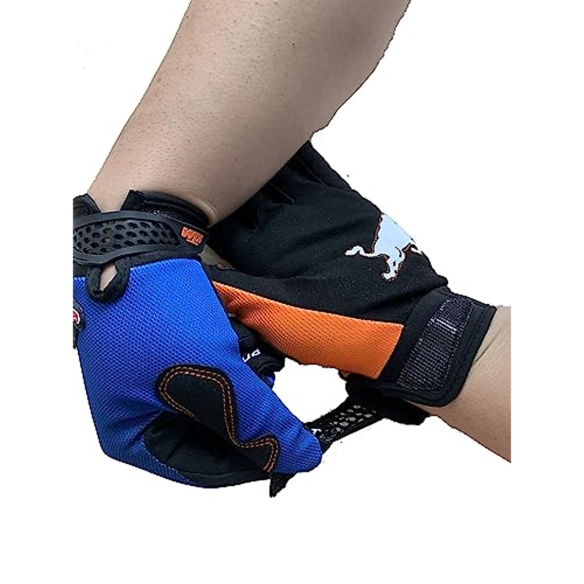 EXCEREY Bull Non-Slip MTB Motorcycle Biking Cycling Gloves Full Finger Off-Road Racing Gloves for Men Women & Mountaineering (Blue, L)