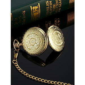 Vintage Pocket Watch Gold Steel Men Watch with Chain for Fathers Day Gift