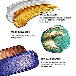 Metallic Acrylic Paint Set 18 Colors Metallic Paints Non Toxic for Artists Beginners Painting on Rocks Crafts Canvas Wood Fabric, Rich Pigment & No Fading, 2 Oz/Bottle