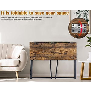 PayLessHere 42 Inch Folding Desk, Foldable Computer Desk for Small Spaces,Space Saving Computer Table Writing Workstation for Home Office,Easy Assembly,Vintage
