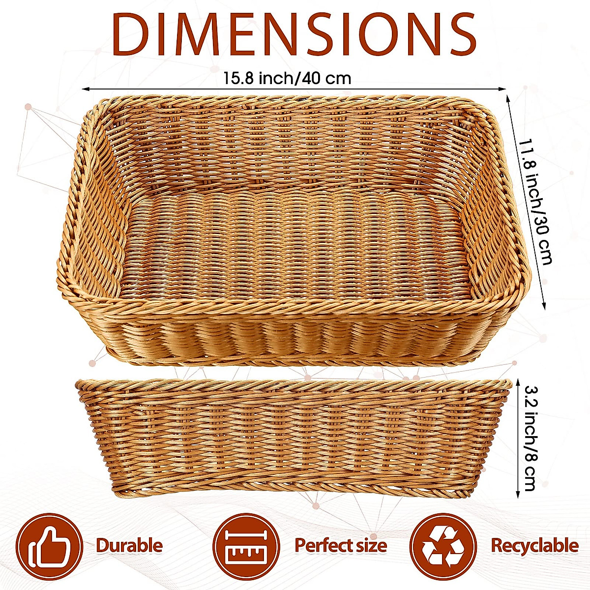 Eccliy 6 Pack Poly Wicker Bread Basket Imitation Rattan Woven Bread Baskets Woven Tabletop Food Fruit Vegetables Serving Basket for Restaurant Serving Display Home Outdoor Restaurant(15.7 Inch)