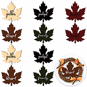 10 Pcs Thanksgiving Place Cards Maple Leaves Grateful Wood Signs Table Settings for Dining Table Decor Fall Plate Ornament Blessed Word Sign Rustic Thankful Signs Farmhouse Thanksgiving Decorations