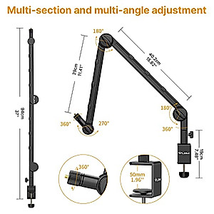 VIJIM LS25 Camera Desk Mount, Flexible Overhead Webcam Stand with Boom Arm, Table C-Clamp Suitable for Photography Videography Live Stream