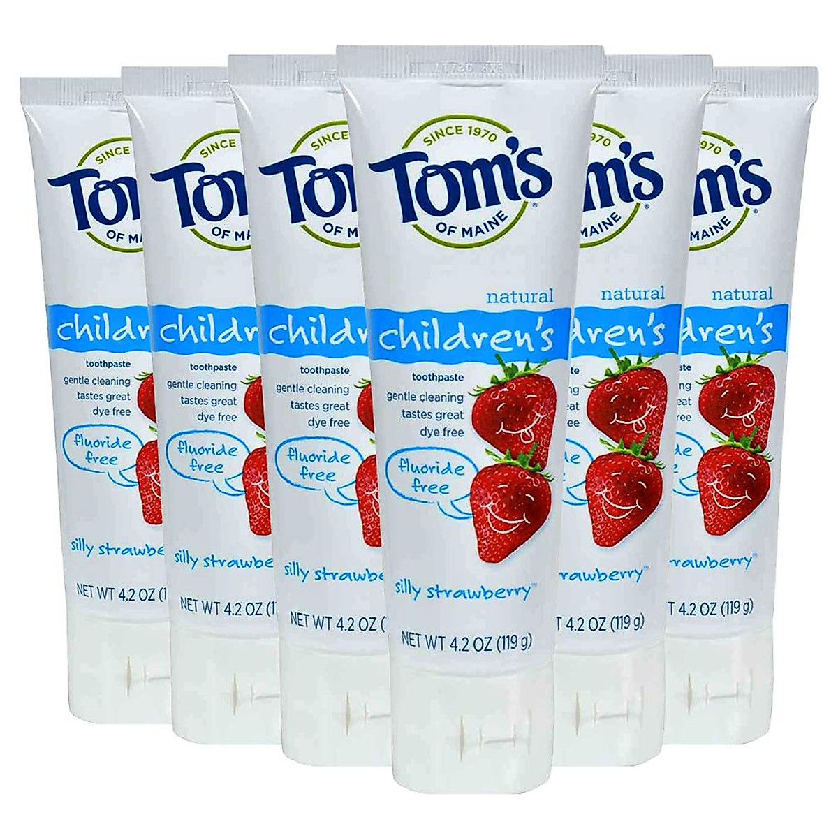 Tom's of Maine Natural Fluoride Free Children's Toothpaste, Silly Strawberry, 4.2 Oz (Pack of 6)