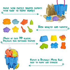 DANSIOYE Beach Toys for Kids 3-10, 33pcs Beach Toys for Toddlers Kids Sand Castle Toys with Beach Bucket. Sand Shovels, Sand Castle Molds Kit, Animal Molds, Mesh Bag, Sandbox Toys for Toddlers Babies