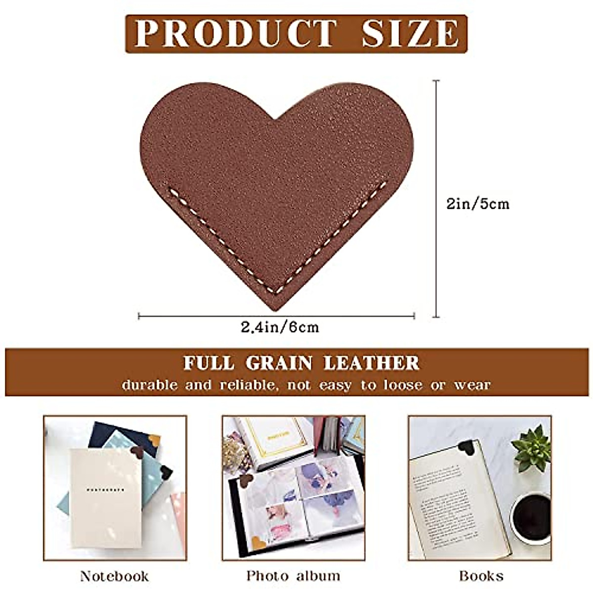 6 Pieces Leather Heart Bookmarks Cute Bookmarks Heart Page Corner Handmade Book Marks Leather Reading Accessories for Women Kids, and Cute Handmade Book Reading Gift for Book Lovers