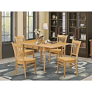 HomeStock Sophisticated Simplicity s 5 Pieces Dining Kitchen Table Set - Robust Drop Leaf Real Wood Modern Dining Table and 4 Hardwood Seat Kitchen Dining Chairs, Oak Finish