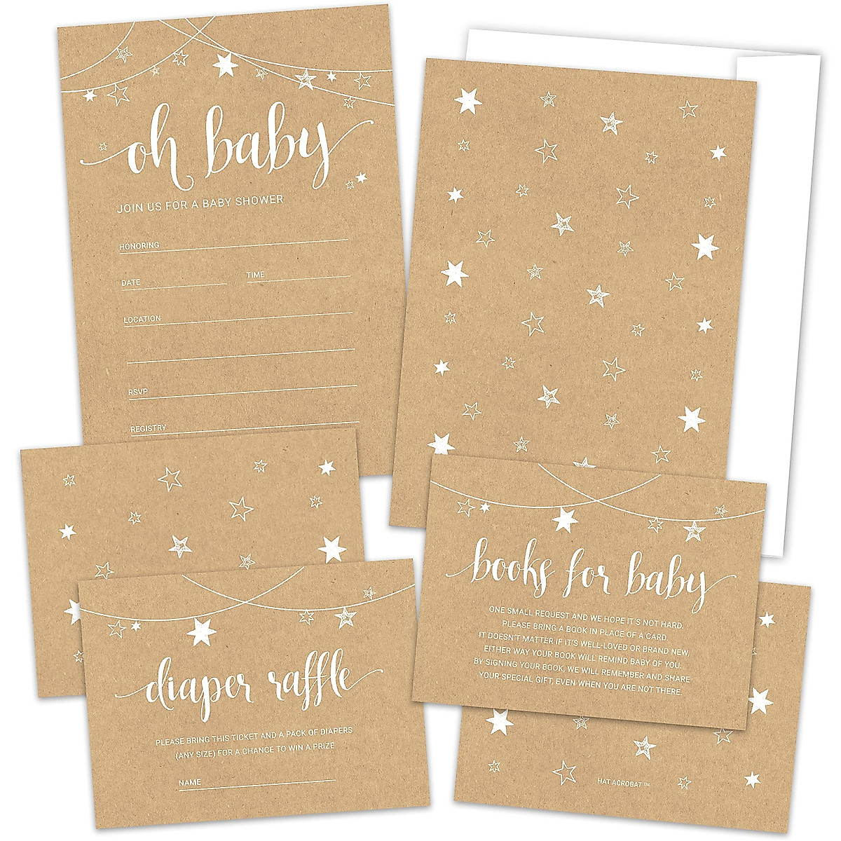 Set of 25 Rustic Baby Shower Invitations Gender Neutral Design - 25 Baby Shower Invites for Boy & Girl, Diaper Raffle Tickets, Book Request Cards with Envelopes - Baby Shower Invitations Vintage