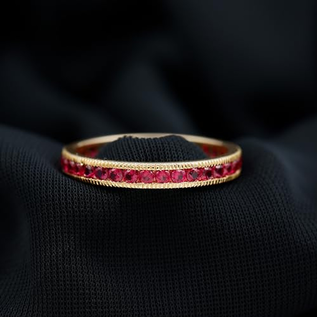 Rosec Jewels Natural Ruby Wedding Eternity Band Ring for Women, Aaa Quality, July Birthstone Full Eternity Band with Certificate, 14K Yellow Gold, Size:US 5.00