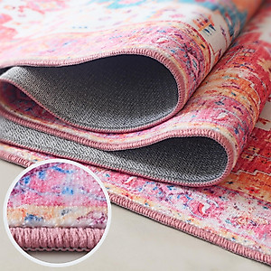 Poeti Washable Runner Rug 2x12, Non Slip Runners for Hallways, Ultra-Soft Carpet Runner Kitchen Runner Rug with Rubber Backing, Laundry Room Rug (Pink)