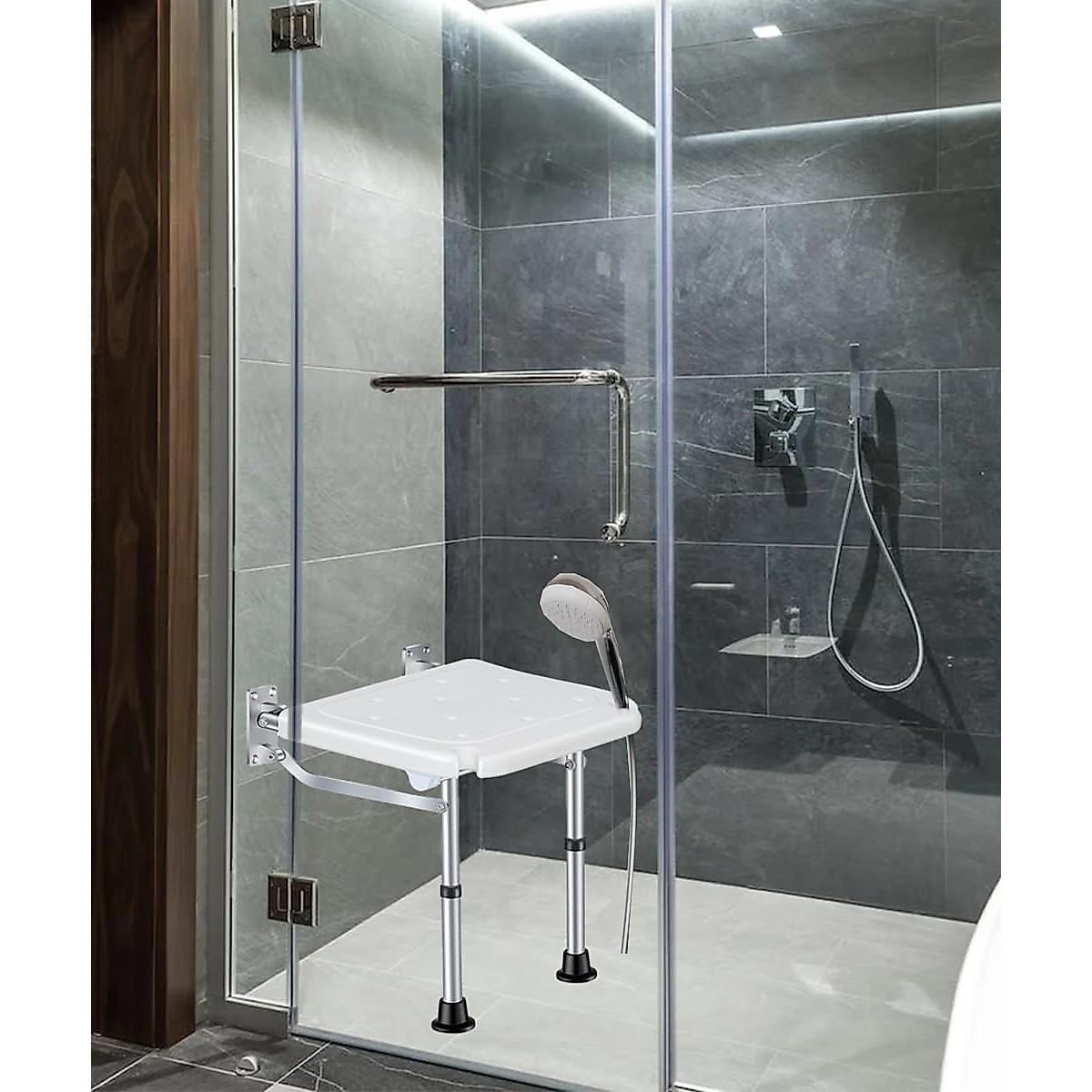 LITAITAI Folding Shower Chair Wall Mounted Fold Down Bath Seat,5 Height-Adjustable Folding Shower,Shower Bench for The Elderly,20in Height Shower Seat Shower Stool