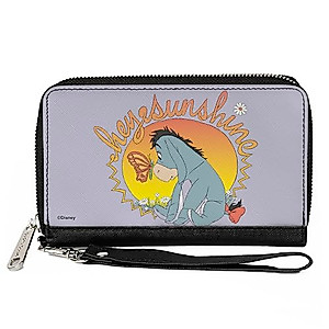 PU Zip Around Wallet Rectangle Winnie the Pooh Eeyore Hello Sunshine Butterfly Pose Gray