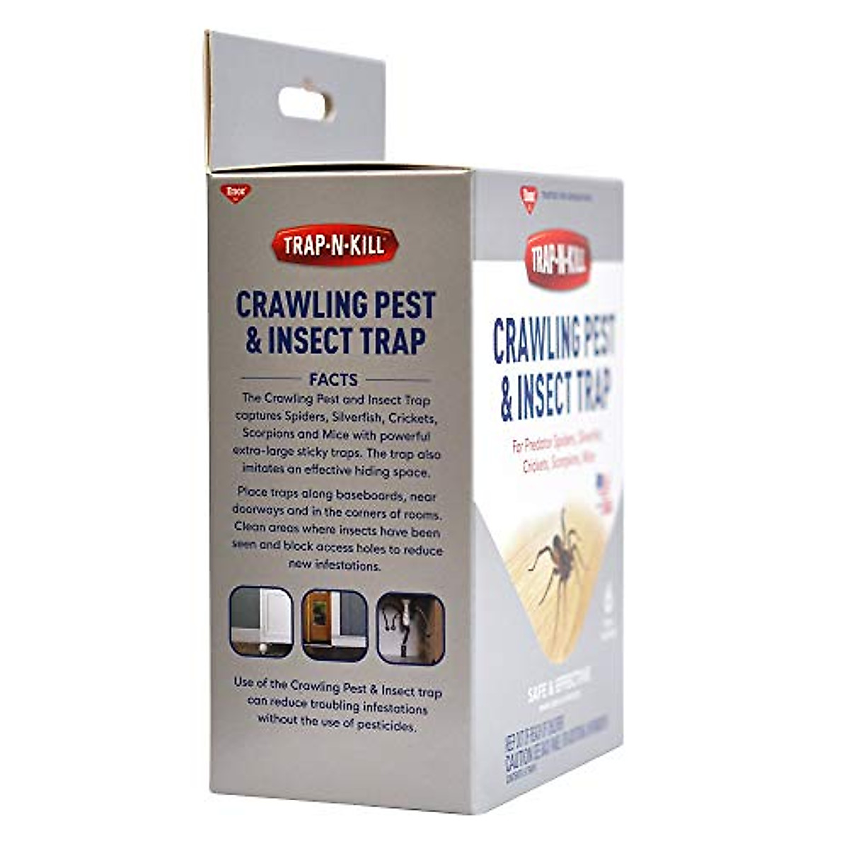 Enoz Trap-N-Kill Spider and Silverfish Sticky Traps, Nontoxic, Made in USA, 6 Count