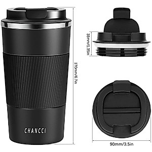 Travel Coffee Mug Spill Proof Leakproof 16 oz Insulated Coffee Mug with Screw Lid, Stainless Steel Vacuum Tumbler Reusable Thermal Coffee Cup to go for Hot and Cold Drinks -510ml,Black