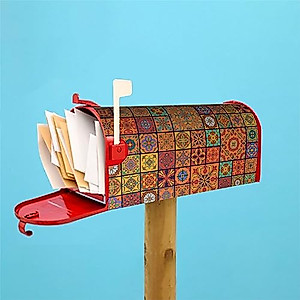 Portuguese Tiles Mailbox Covers Magnetic Standard Size 21" X 25.5" Mailbox Cover Waterproof Sun Protection Mailbox Wraps Post Letter Box Cover for Outdoor Garden Home Decor