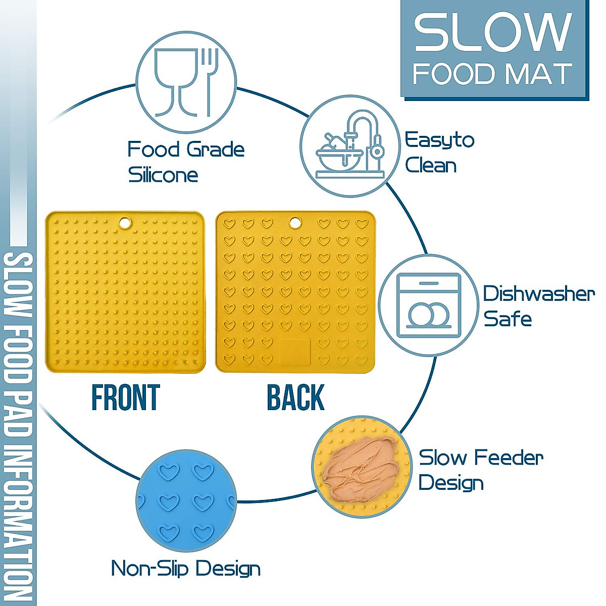 Dog Lick Mat, Dog Slow Feeder, Pet Calming Mat, Anxiety Relief Dog Cat Training Licking Mat, Perfect for Food, Yogurt, Peanut Butter