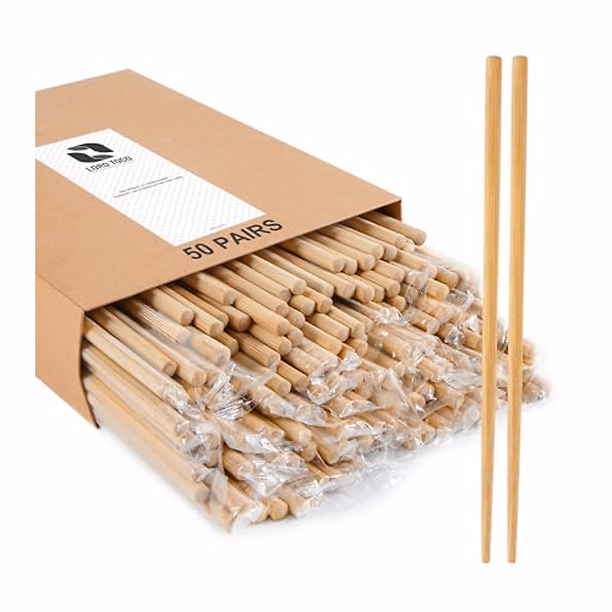 LOROTOCO 50 Pairs Chopsticks Disposable Reusable 9.5" Individually Wrapped Bulk Premium Quality