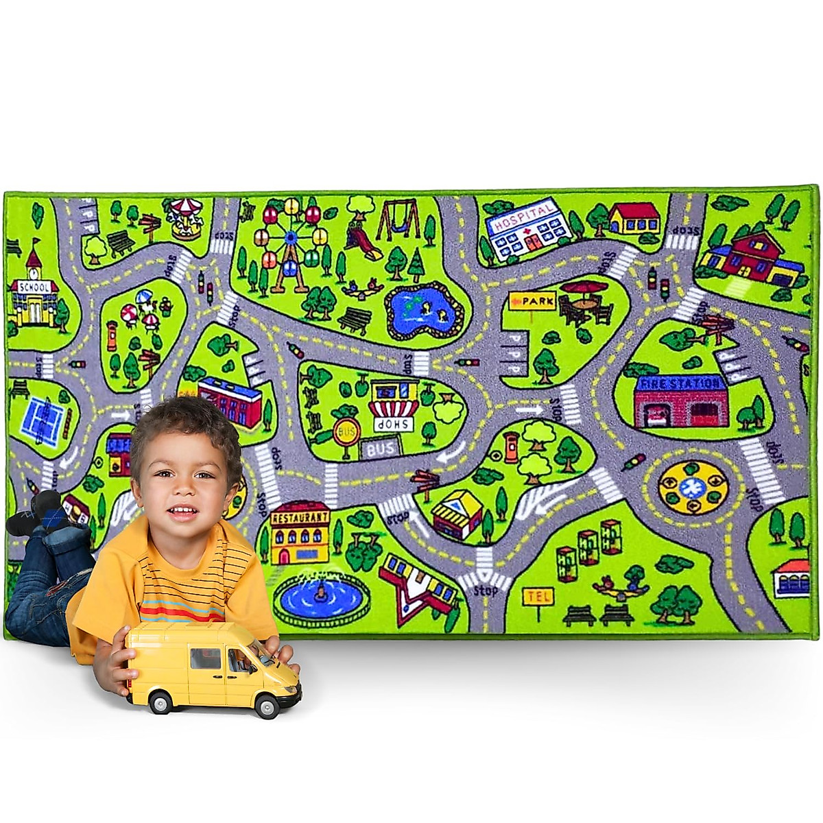 ToyVelt Kids Carpet Playmat Car Rug – Educational Road Traffic Carpet Multi Color Play Mat - X-Large 71" x 39" Best Kids Rugs for Playroom & Kid Bedroom – for Ages 3-12 Years Old