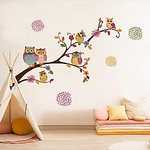 decalmile Owl Tree Branch Wall Stickers Flower Wall Decals Kids Baby Nursery Bedroom Wall Decor