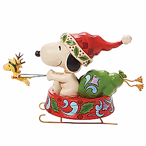 Enesco Peanuts by Jim Shore Santa Snoopy in a Dog Bowl Sled Figurine, 5.5 Inch, Multicolor