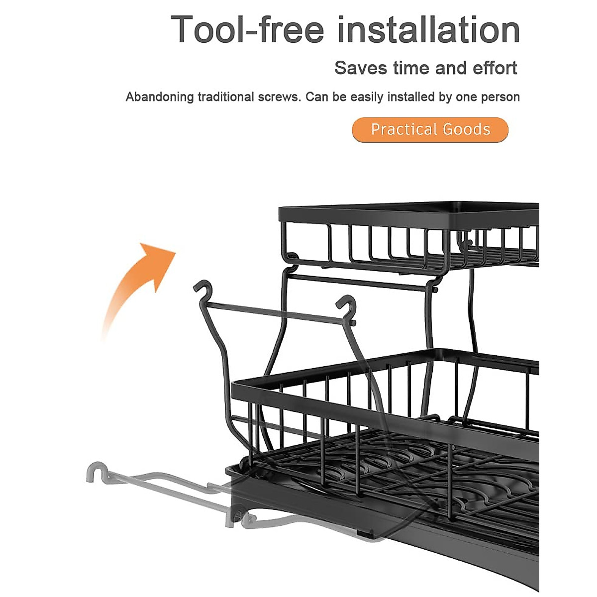 ZhenGuiRu Dish Drying Rack, 2-Tier Black Dish Racks for Kitchen Counter, Detachable Large Capacity Dish Drainer Organizer with Utensil Holder, Dish Drying Rack with Drain Board