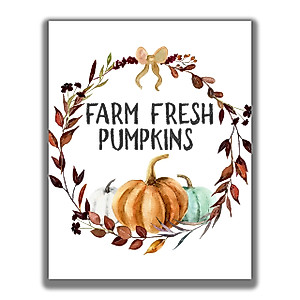 Fall ‘Farm Fresh Pumpkins’ No.14 Wall Art Print - 11x14 UNFRAMED Watercolor Home Decoration Picture Perfect for Farmhouse, Rustic, Vintage, Cottage, Country Decor.