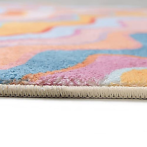 YoKii Vintage Abstract Small Area Rug 2x3 Faux Wool Hippie Aesthetic Colorful Striped Geometric Non-Slip Bathroom Rubber Backed Throw Rug for Kitchen Entryway Indoor Doormat, Orange and Blush