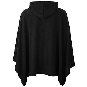 Ohoo Men's Hooded Poncho Cape Cloak Fashion Hoodie Pullover with Pockets / DCF702-BLACK-XL