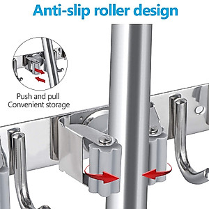 Saxhorn Broom Holder Wall Mount, Mop Holder Organizer Wall Mounted Broom Hanger for Home, Kitchen, Garden, Garage, Laundry Room Organization and Storage(2Pack, 3 Racks 4 Hooks)