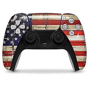 WraptorSkinz Skin Wrap compatible with Sony PS5 DualSense Controller Painted Faded and Cracked USA American Flag (CONTROLLER NOT INCLUDED)