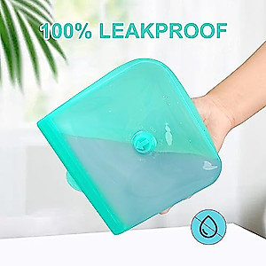 Silicone Reusable Storage Bag, BUDO Bundle 3-Pack (Aqua) with Time Mark, BPA Free Food Grade Meal Prep Storage Container for Lunch Travel Makeup Gym Bag Freezer Oven Microwave Dishwasher Safe