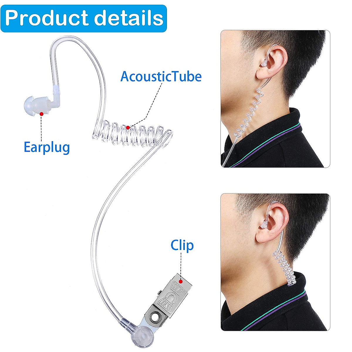 Gejoy 4 Pieces Secret Service Costume Cosplay Set Security Earpiece Earplugs Acoustic Tube Ring Bearer Headset and Sunglasses Ring Wedding Bearer Security (Black Glasses Frame)