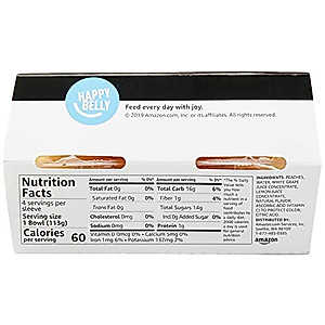 Amazon Brand - Happy Belly Fruit Bowls, Yellow Cling Diced Peach in 100% Juice, 4 Count, 4 Ounce Bowls