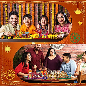 DoubleFill 6 Pcs Diwali Table Decorations Happy Diwali Decorations Deepavali Candle Oil Lamp Wooden Table Centerpieces India Festival of Lights Sign for India Diwali Party Supplies Home Decor