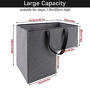 ZOOS Hard Stair Basket with Handles, Foldable Stair Step Basket Organizer, 16.7" Cube Stair Storage Basket for Wooden Carpeted Stairs Storage Bin Cubes