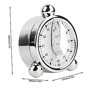 Zerodis Mechanical Kitchen Timer, 60 Minutes Countdown Timer for Cooking Baking Stainless Steel Reminders Alarm Clock for School Learning Projects and Kitchen