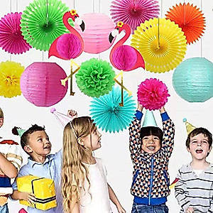 Flamingo Party Honeycomb Decoration, Hanging Paper Fan, Palm Leaf , Pineapple Paper lanternFiesta Party Supplies, Tissue Paper Flowers for Hawaiian Beach Luau Party Birthday Wedding Photo Backdrop