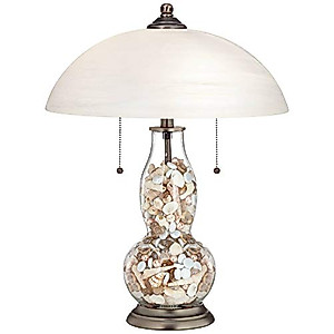 Color + Plus Modern Accent Table Lamp 21.5" High Clear Glass Double Gourd Alabaster Dome Shade for Living Room Family Bedroom Bedside Office