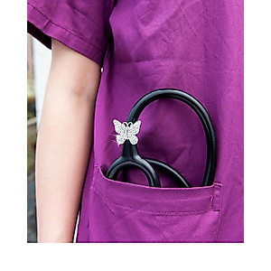 HEYGOO 2 Pack Bling Butterfly Stethoscope Charms for Doctor Nurse, Stethoscope Id Name Tag with Bling Silvery Rhinestones