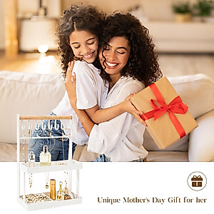 Lolalet Jewelry Organizer Stand Holder Mother's Day Gift, 4-Tier Cute Necklace Holder Stand Rack with 12 Hooks Place Rings Necklaces for Teen Girl Room Decor -White