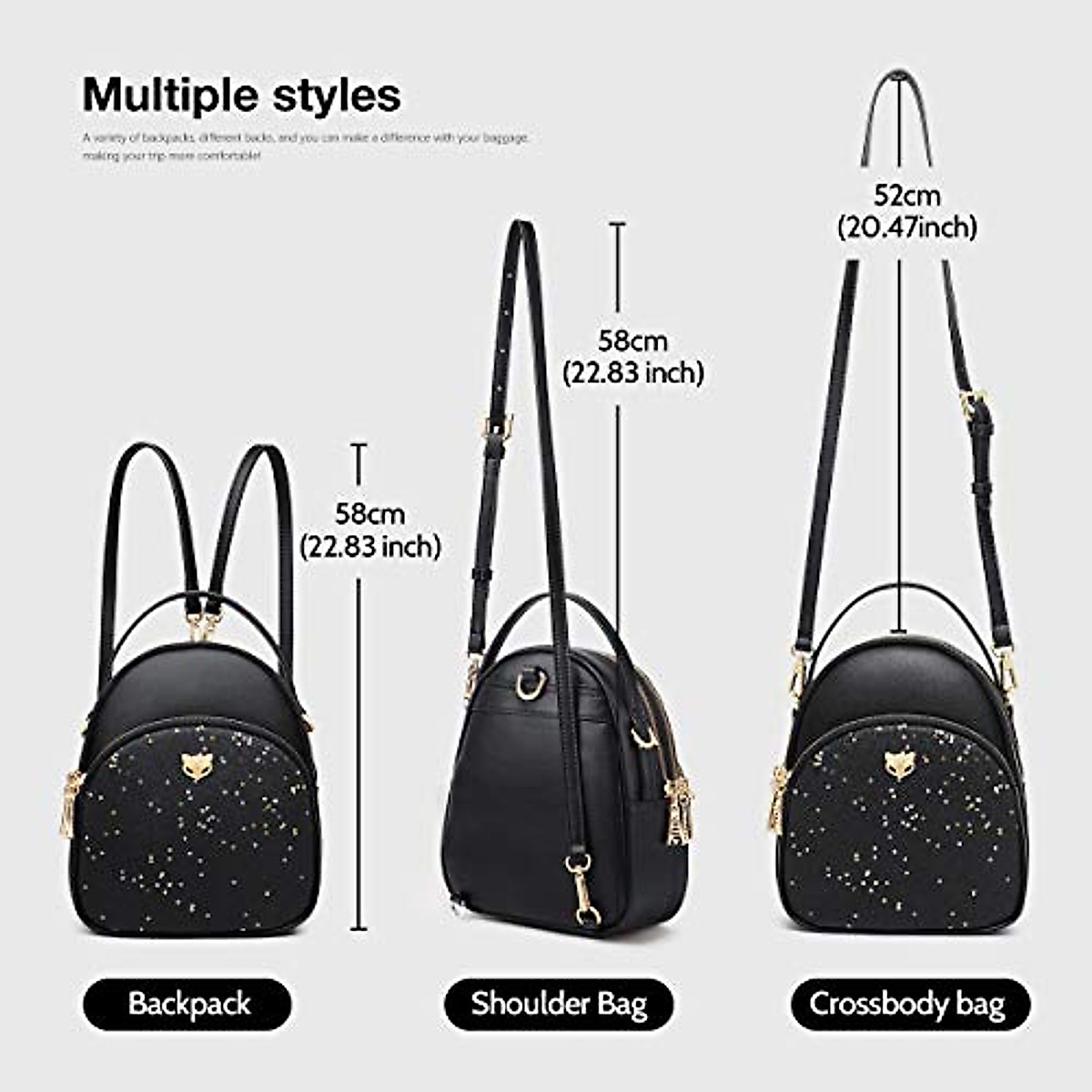 Mini Backpack Purse for Women Crossbody Phone Bag Wallets Handbags Clutch Shoulder bags, Black, One Size