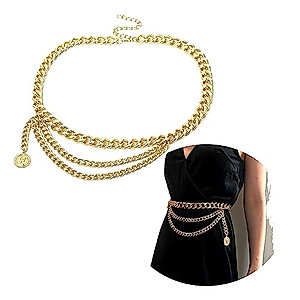 Anglacesmade Bohemain Metal Layered Body Chain Belly Chain Belt with Coin Charm Pendant Chunky Wallet Chain Punk Waist Chain for Women(Gold)