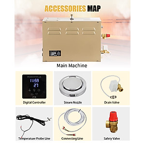 LEIRUO 10.5KW Commercial Self-Draining Steam Generator Shower System Home Steam Bath Spa Generator 30 min to 12 Hours Auto Drain 95-131℉ for Suitable Space Heating 10.5 m³/371 Cubic feet (10.5KW)