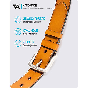 WOLFANT Men's 38mm Casual Jean Belt,100% Real Solid Full Grain Leather