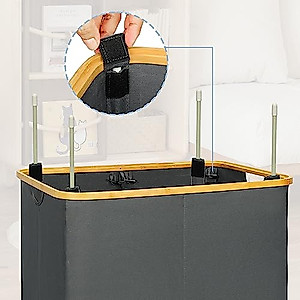 Graciadeco 170L Double Laundry Basket with Lid Foldable Extra Large 2 compartment Laundry Hamper with Handles Dirty Clothes 2 section Hamper for Laundry Bamboo Bathroom Bin Bedroom Closet, Grey