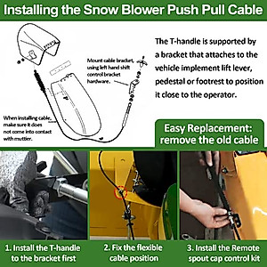 Snowblower Cable Replaces for John Deere AM132704 Snow Thrower, Tractors, Snow Blower GX, GT, LX, 100 Series 345 355 425 445 455 X565 X475 X720 Deflector Push Pull Spout Control Input Cable