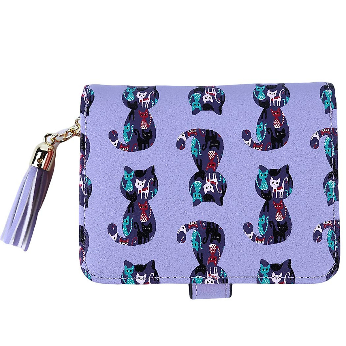 LIUCM Women Wallet Cute Tassel Cartoon Cat Printing Coin Female Card Holder Girl Purse Violet