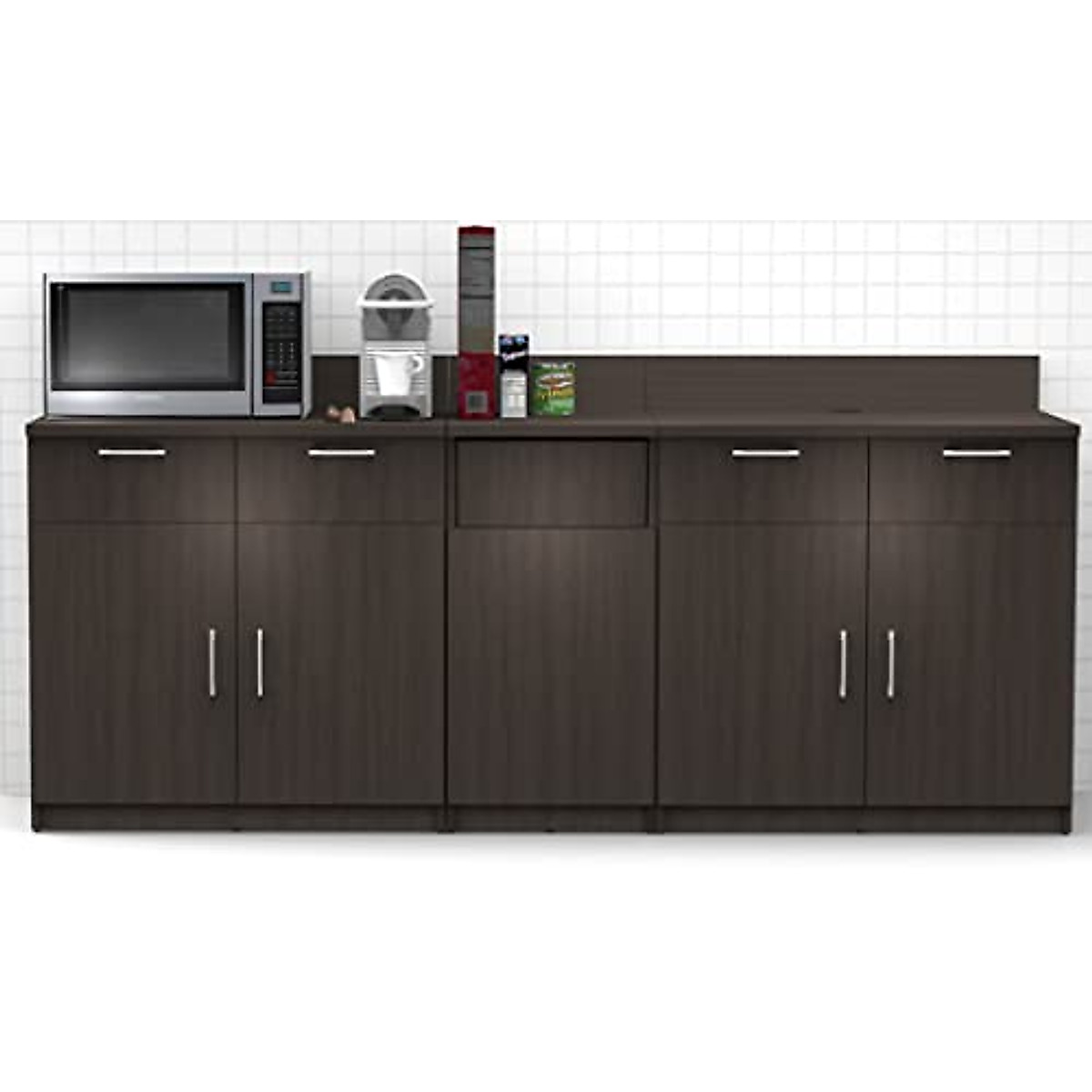 BREAKtime Buffet Sideboard Kitchen Break Room Lunch Coffee Kitchenette Model 8007 3 pc Espresso – Factory Assembled (Furniture Items Purchase ONLY)
