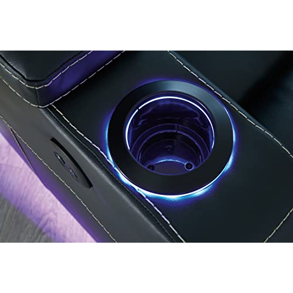 Signature Design by Ashley Center Point Contemporary Faux Leather Tufted Reclining Sofa with Drop Down Table, Black